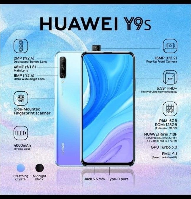 Huawei Y9S Smartphone, 128 GB, 4G à Djibouti