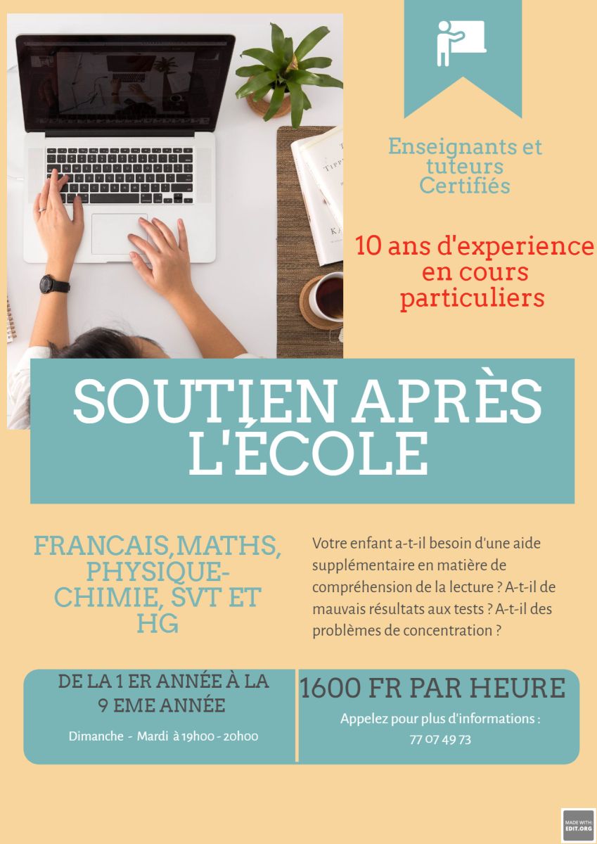 Cours de soutien pour les enfants de l'école primaire et collège à Djibouti
