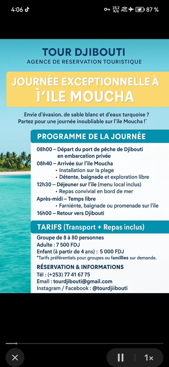 Sortie journée à la plage île Moucha à Djibouti