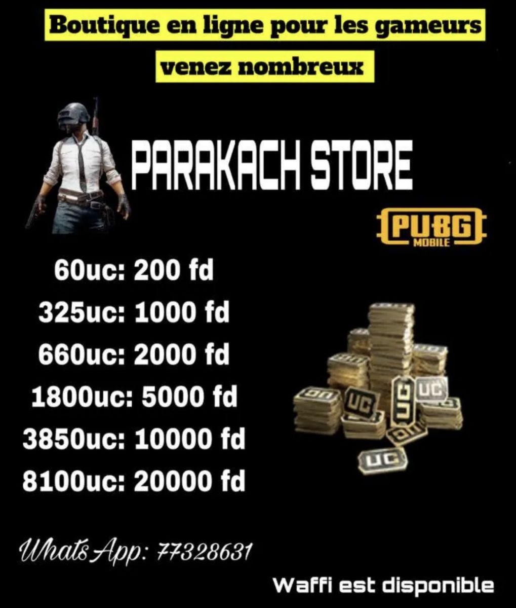 Boutique en ligne pour joueurs PUBG - Venez nombreux! à Djibouti