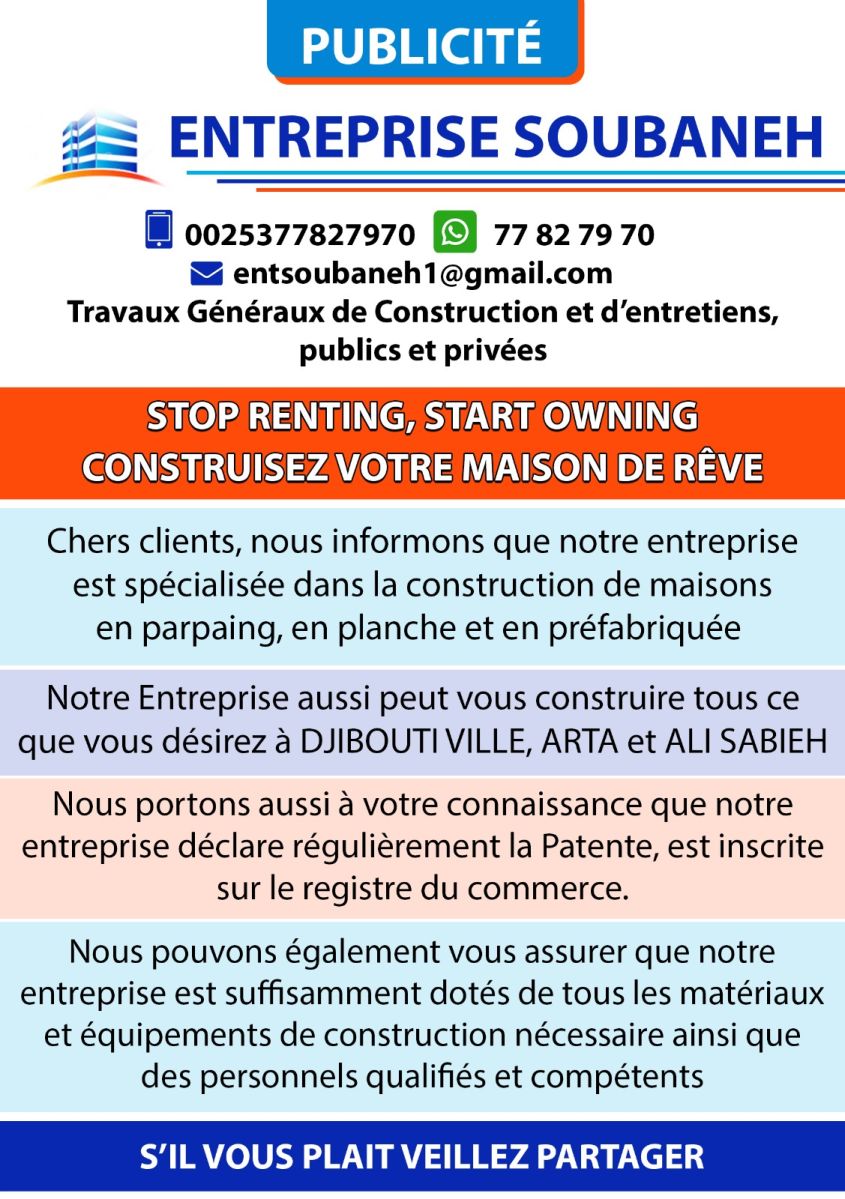 Entreprise de construction et rénovation dans les 5 régions à Djibouti
